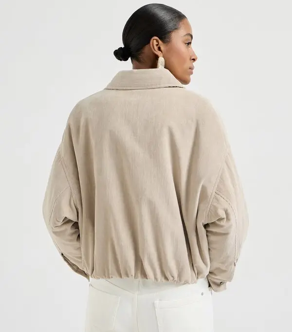Brunello Cucinelli Stretch-cotton Corduroy Padded Bomber Jacket - Beige
