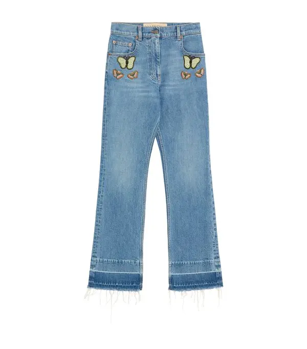 Valentino Garavani Butterfly Embroidered Jeans - Blue