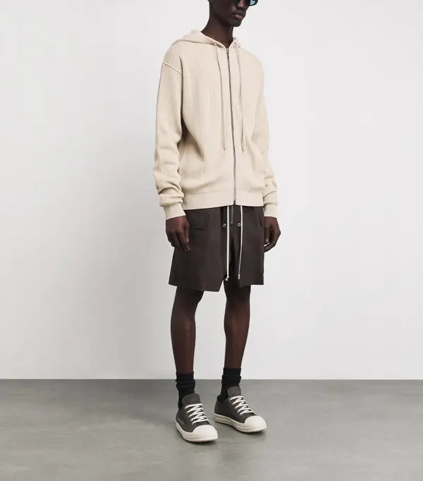 Rick Owens Wool Ribbed Zip-up Hoodie