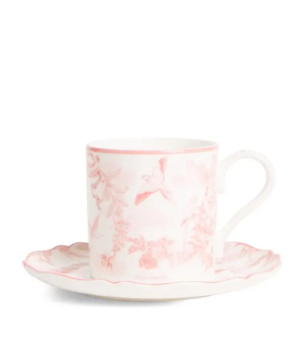 Harrods Fine Bone China Toile Espresso Cup And Saucer - Pink