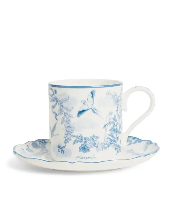 Harrods Fine Bone China Toile Espresso Cup And Saucer - Blue