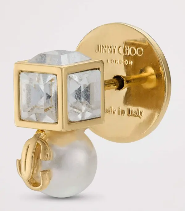 JIMMY CHOO Faux Pearl And Crystal Logo Stud Earrings - Gold