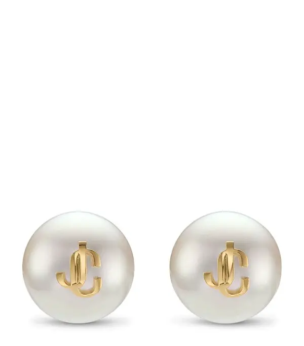 JIMMY CHOO Faux Pearl Logo Stud Earrings - Gold