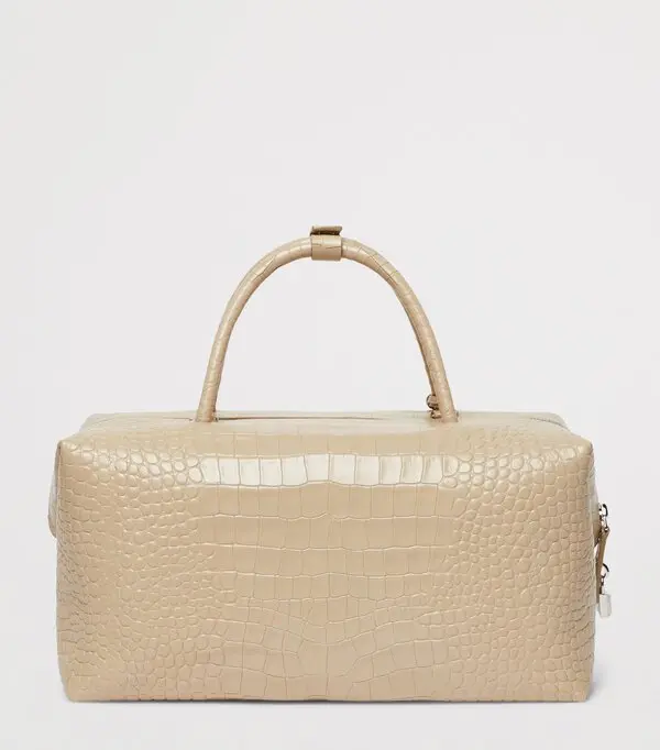 Max Mara Large Leather Croc-embossed Boston Bag