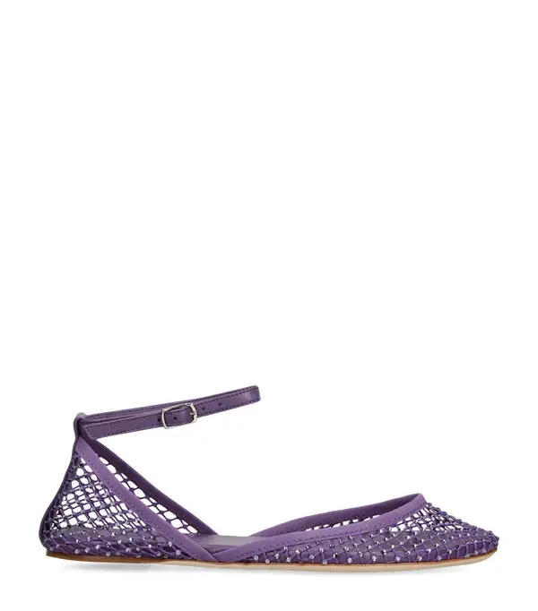 Christopher Esber Mesh Embellished Minette Buckled Ballet Flats - Purple
