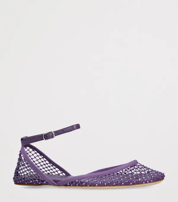 Christopher Esber Mesh Embellished Minette Buckled Ballet Flats - Purple