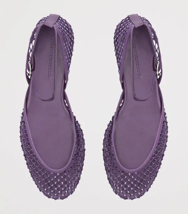 Christopher Esber Mesh Embellished Minette Buckled Ballet Flats - Purple
