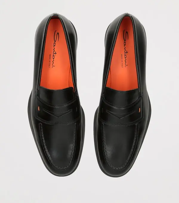 Santoni Leather Penny Loafers
