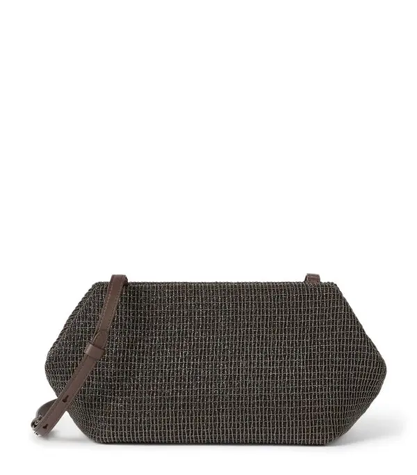 Brunello Cucinelli Leather Beaded Clutch Bag - Black