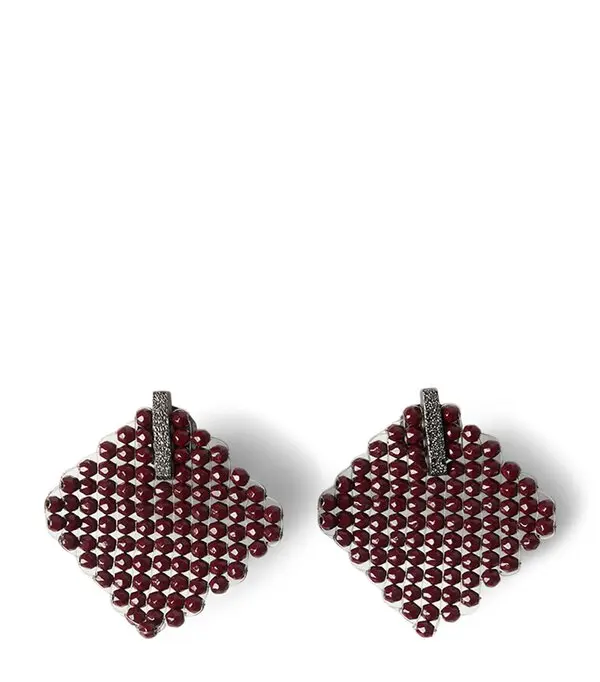 Brunello Cucinelli Sterling Silver And Hematite Square Earrings - Red
