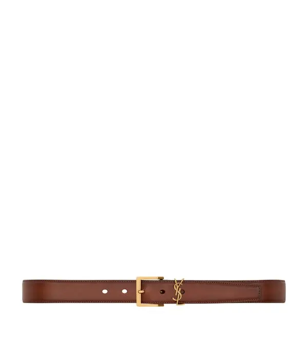 Saint Laurent Calfskin Cassandre Belt - Burgundy