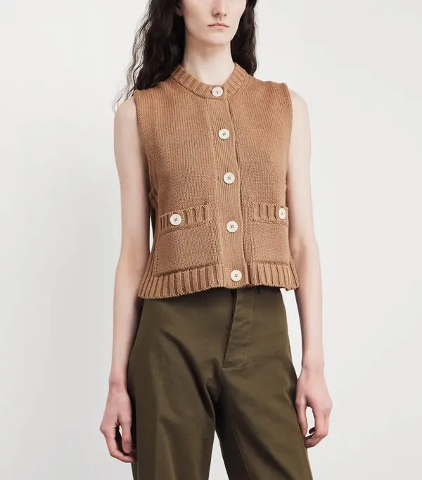 ME+EM Organic Cotton Buttoned Vest - Brown