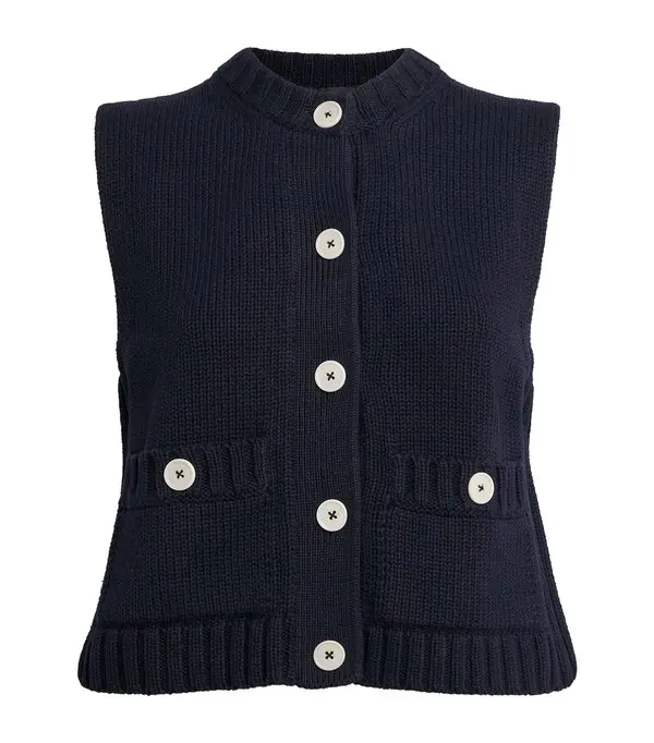 ME+EM Organic Cotton Buttoned Vest - Navy