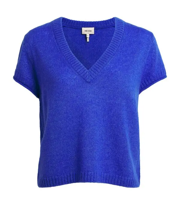 ME+EM Merino Wool-cashmere-silk V-neck Sweater - Blue