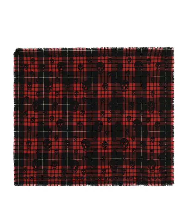 Alexander McQueen Cotton-silk Tartan Skull Scarf - Red