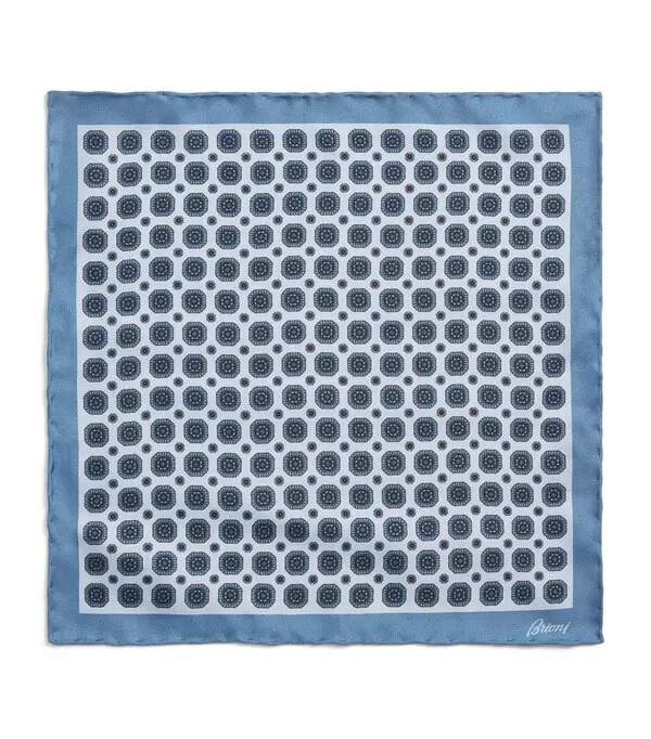 Brioni Silk Geometric Print Pocket Square - Blue