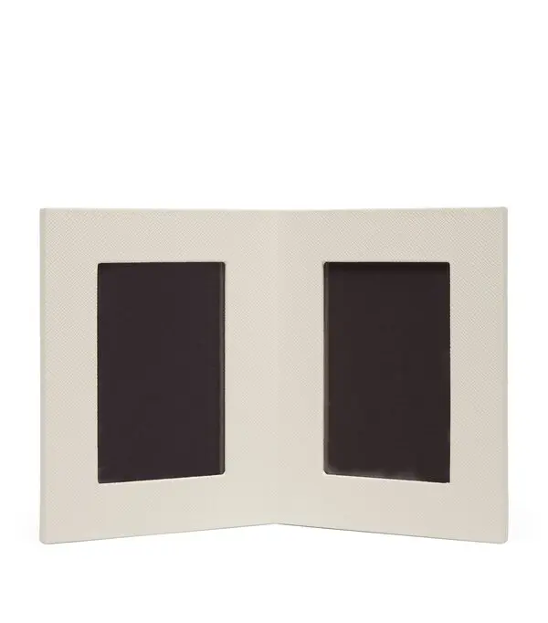 Smythson Calfskin Panama Double Frame - Ivory