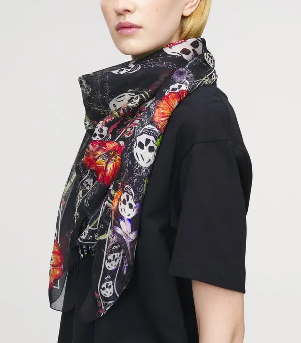 Alexander McQueen Silk Spider Floral Scarf - Black