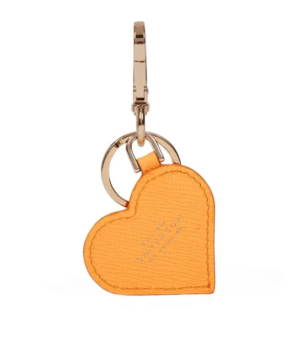 Smythson Calfskin Panama Heart Keyring - Orange