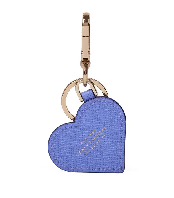 Smythson Calfskin Panama Heart Keyring - Purple