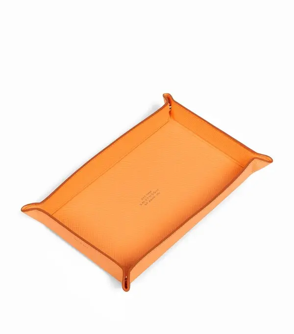 Smythson Small Leather Panama Rectangular Trinket Tray - Orange