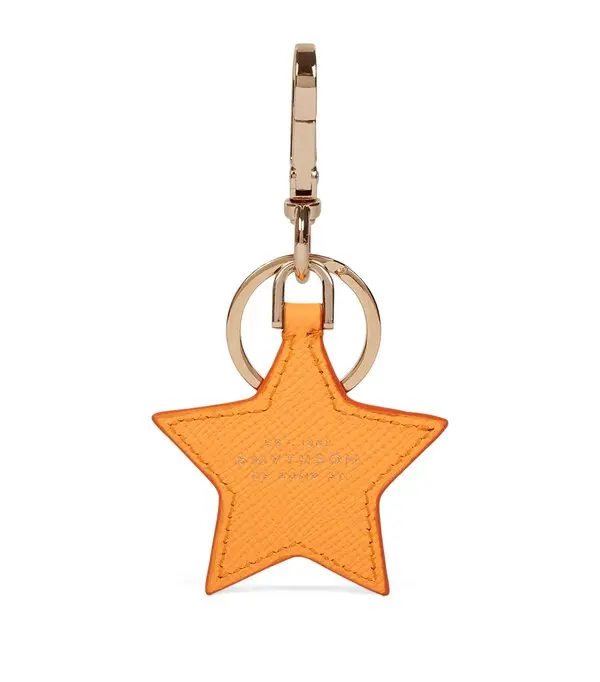 Smythson Panama Leather Star Keyring - Orange