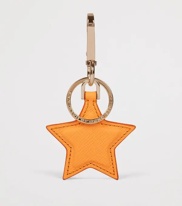Smythson Panama Leather Star Keyring - Orange