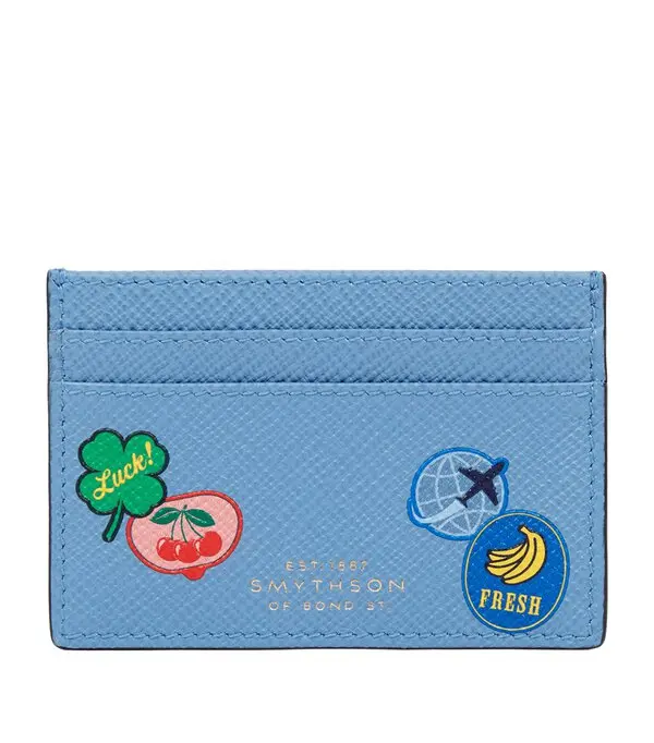 Smythson Panama Leather Stickers Card Holder - Blue