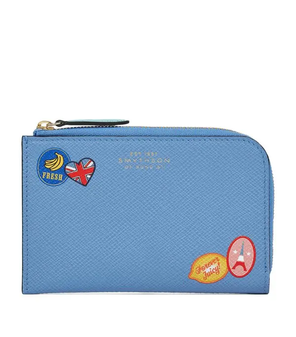 Smythson Panama Leather Small Stickers Pouch - Blue