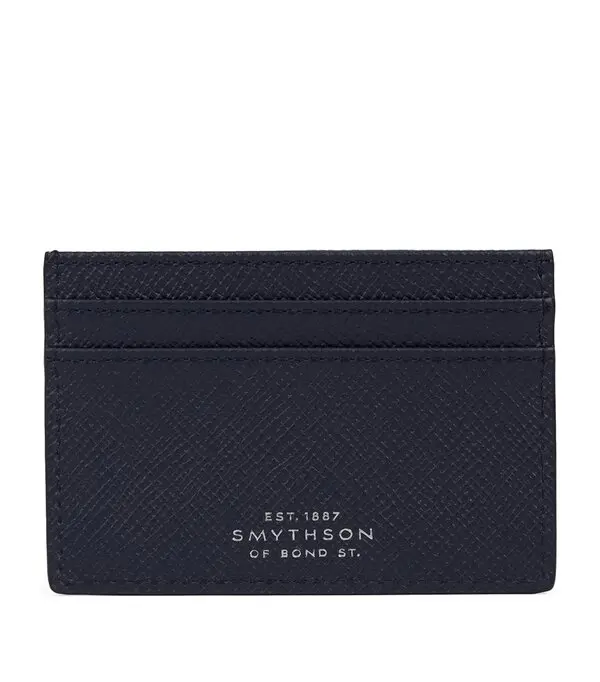 Smythson Panama Leather Stripe Card Holder - Navy