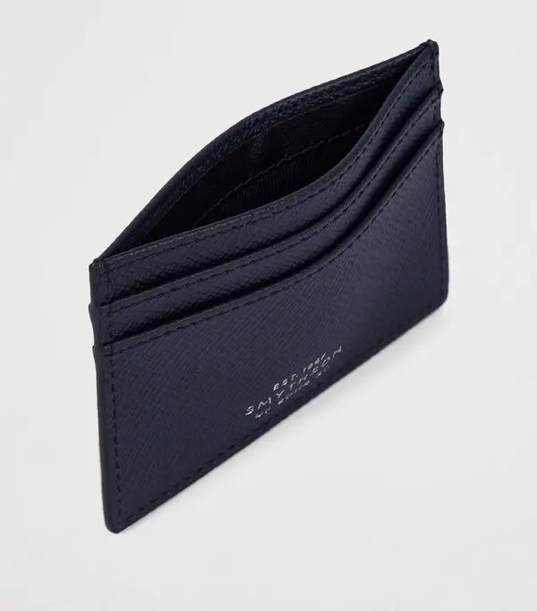 Smythson Panama Leather Stripe Card Holder - Navy