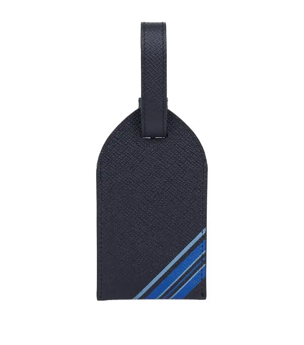 Smythson Panama Leather Stripe Luggage Tag - Navy