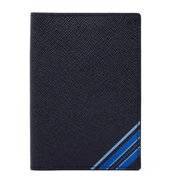 Smythson Panama Leather Stripe Passport Holder - Navy
