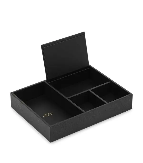 Smythson Panama Leather Valet Tray - Black