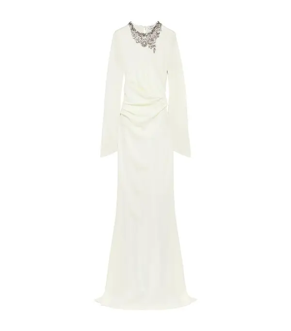 Alexander McQueen Embellished Draped Maxi Dress - Nude