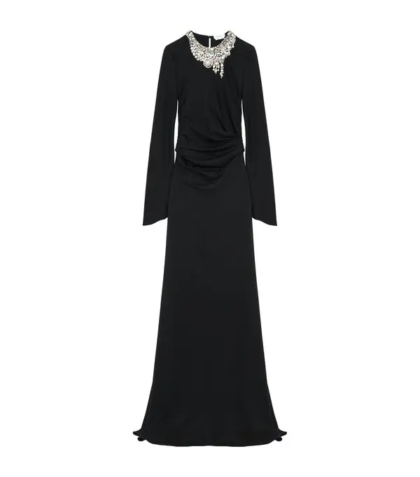Alexander McQueen Embellished Draped Maxi Dress - Black