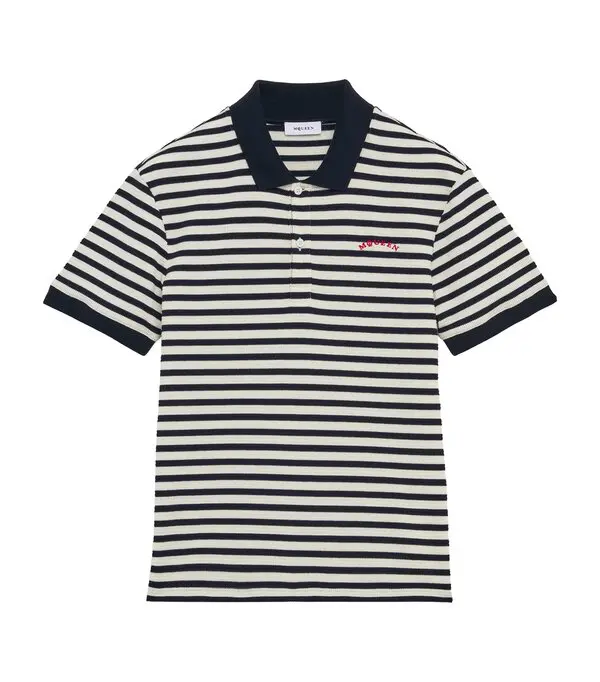 Alexander McQueen Stripe Embroidered Polo Shirt - Ivory