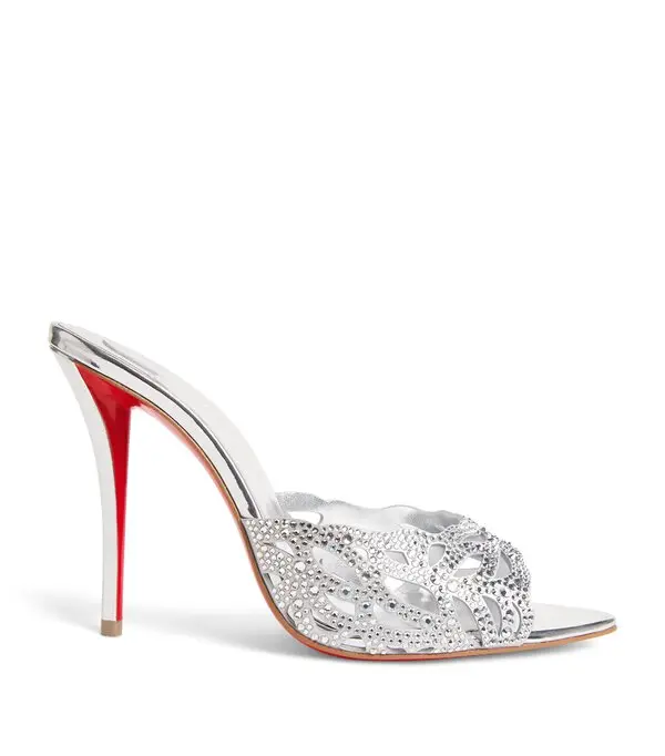 CHRISTIAN LOUBOUTIN Lasera Strass Mule Leather Mules 100 - Silver