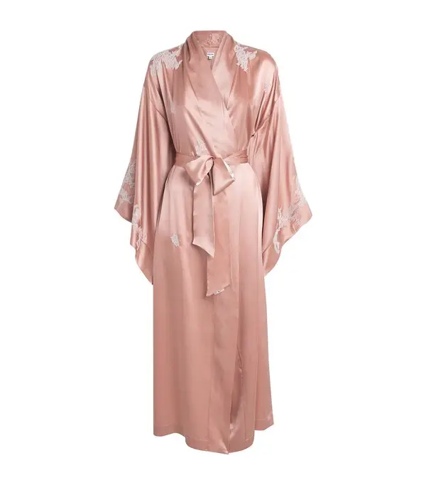 TORLOWEI Silk Lace-trim Robe - Pink