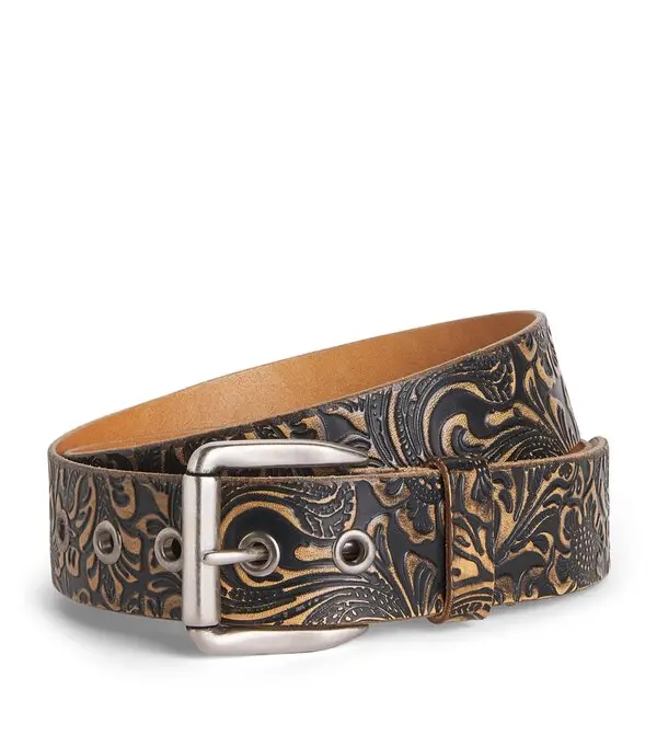 Our Legacy Leather Engraved Paisley Belt - Black
