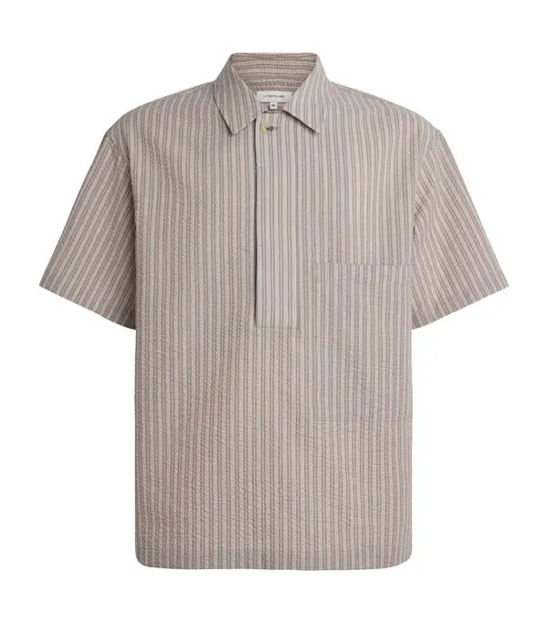 LE17SEPTEMBRE Cotton-blend Seersucker Stripe Shirt - Brown