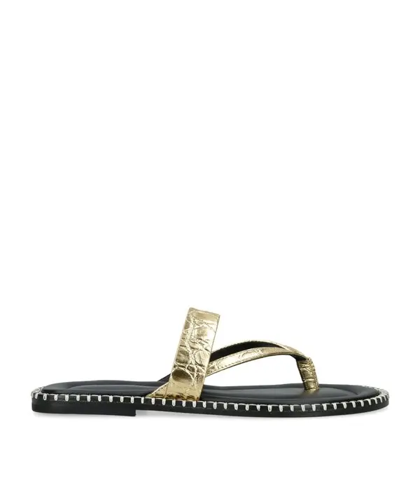 Dries Van Noten Calfskin Contrast Stitching Sandals - Gold