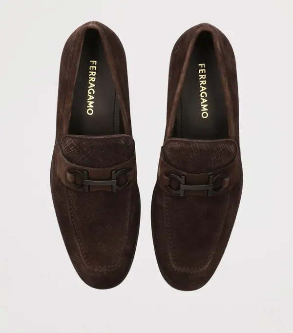 FERRAGAMO Textured Suede Loafers - Brown