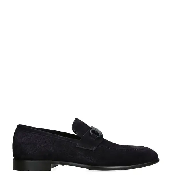 FERRAGAMO Textured Suede Loafers - Navy