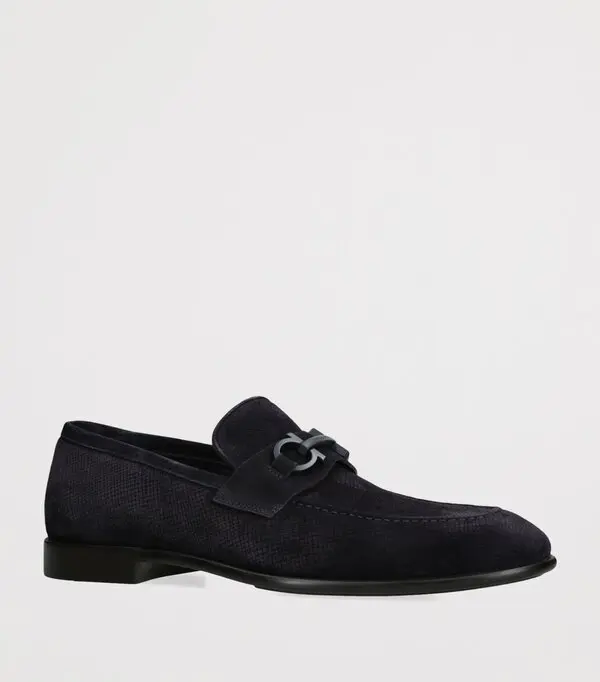 FERRAGAMO Textured Suede Loafers - Navy