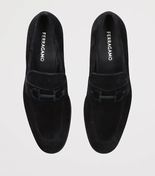 FERRAGAMO Textured Suede Loafers - Navy