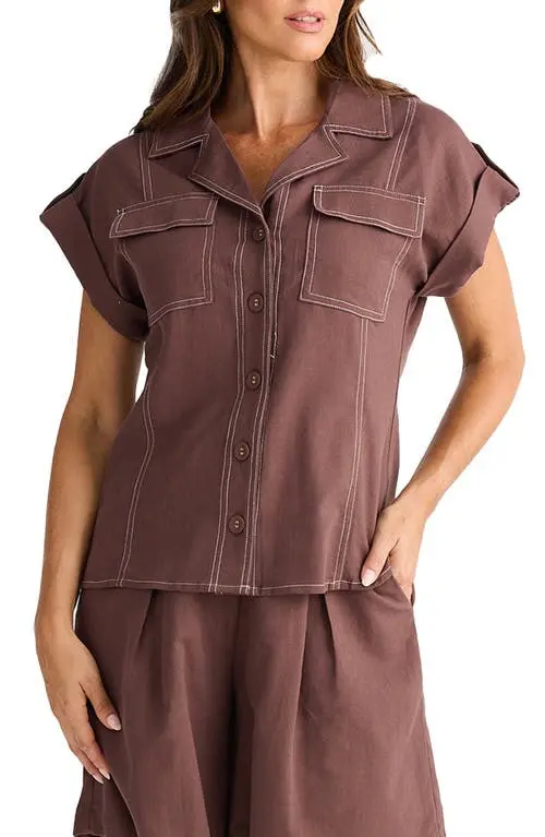 BRAVE+TRUE Portia Stripe Button-up Shirt - Chocolate