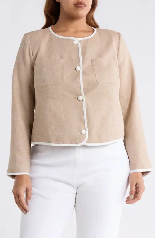 CECE DUPRAZ Cropped Trimmed Cotton-linen Jacket - Toffee