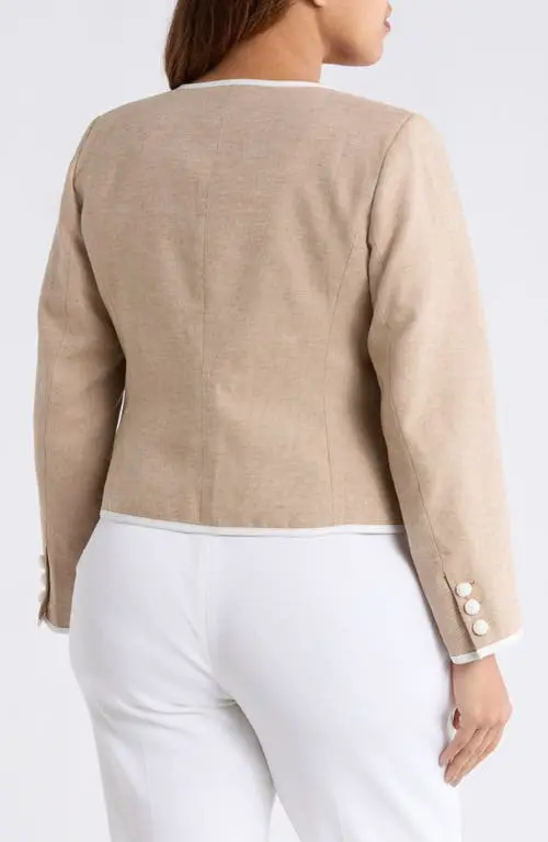 CECE DUPRAZ Cropped Trimmed Cotton-linen Jacket