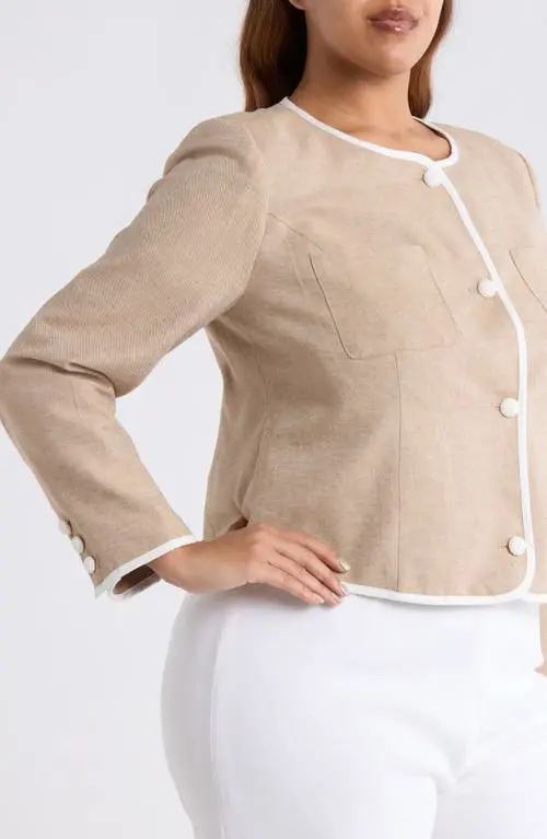 CECE DUPRAZ Cropped Trimmed Cotton-linen Jacket